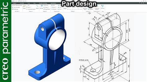 Creo part modeling tutorial | Machine part-05 in Creo Parametric - YouTube