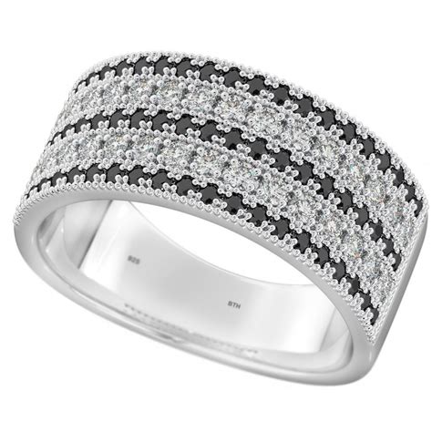 Ladies Sterling Silver Ring With Black White Cubic Zirconia