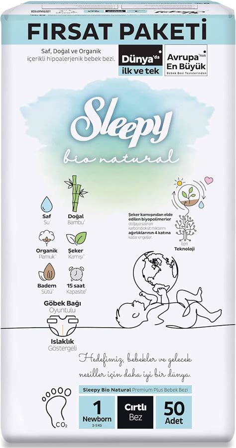 Sleepy Bio Natural Fırsat Paketi Bebek Bezi 1 Numara Newborn 50 Adet Cırtlı Bez Tr