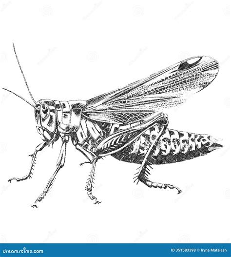 Grasshopper Insect Illustration On White Background In Old Overprint Style Stock Illustration