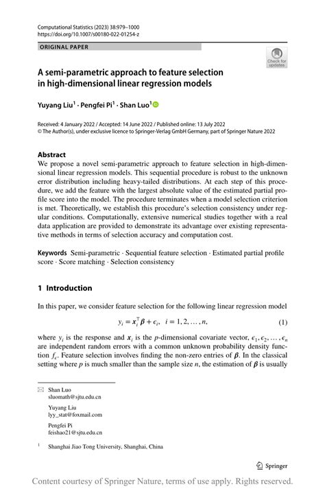 A Semi Parametric Approach To Feature Selection In High Dimensional