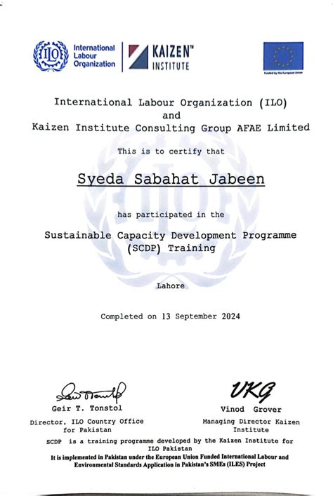 Syeda Sabahat Jabeen On Linkedin Scdp Kaizen Ilo Eu Sixstarssportsapparel Lean
