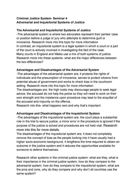 Cjs Seminar 4 Lecture Notes Criminal Justice System Seminar 4 Adversarial And