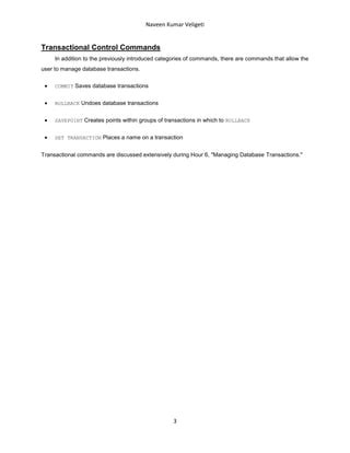 Types Of Sql Commands By Naveen Kumar Veligeti DOCX Databases Computer Software And