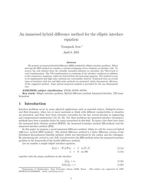 Pdf An Immersed Hybrid Difference Method For The Elliptic Interface