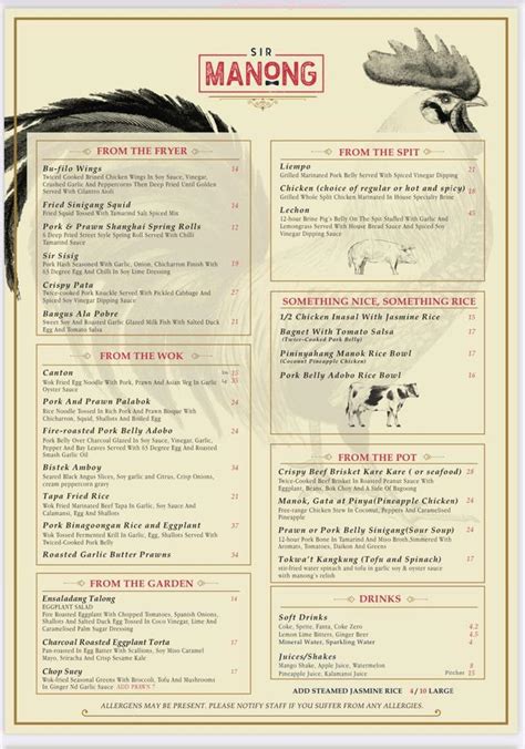 Online Menu Of Sir Manong Restaurant Eastern Creek New South Wales