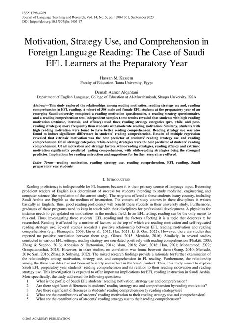 Pdf Motivation Strategy Use And Comprehension In Foreign Language Reading The Case Of Saudi