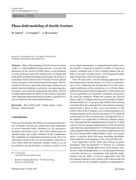 PDF Phase Field Modeling Of Ductile Fracture