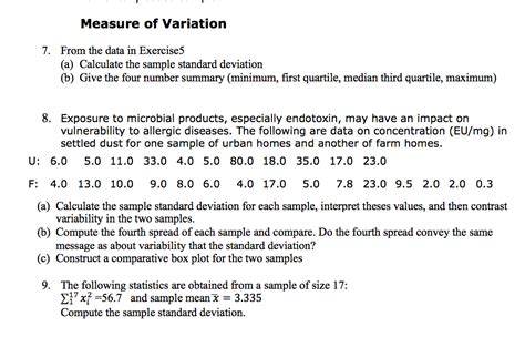 Measure Of Variation 7 From The Data In Exercise5