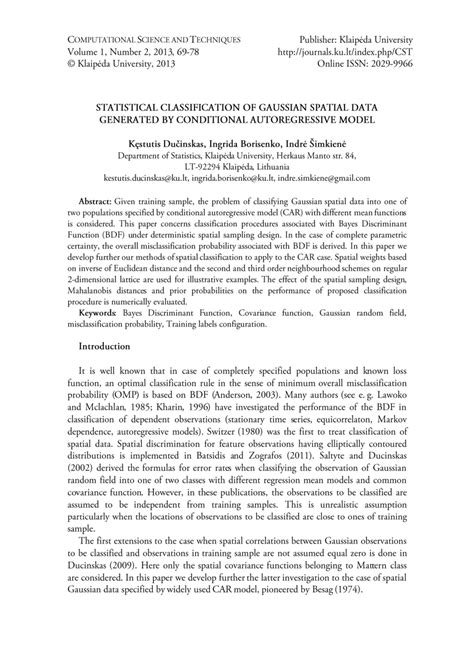 pdf statistical classification of gaussian spatial data generated by