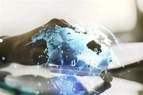 Premium Photo Multi Exposure Of Abstract Creative Coding Sketch With World Map And Finger