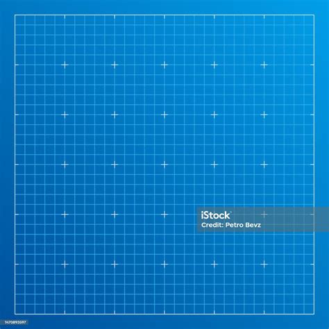 빈 공간이 있는 청사진 배경입니다 정사각형 격자가 있는 건축용 파란색 그래프 용지 벡터 그림 0명에 대한 스톡 벡터 아트 및