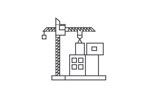 Construction Crane Building Thin Line Icon Concept Construction Crane Building Linear Vector