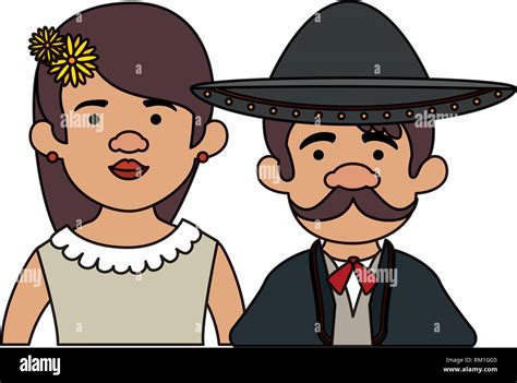 Traditional Mexican Couple Characters Vector Illustration Design Stock