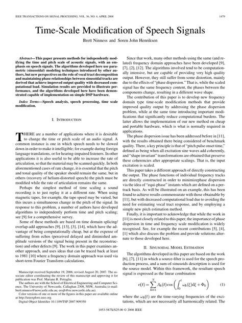 Pdf Time Scale Modification Of Speech Signals