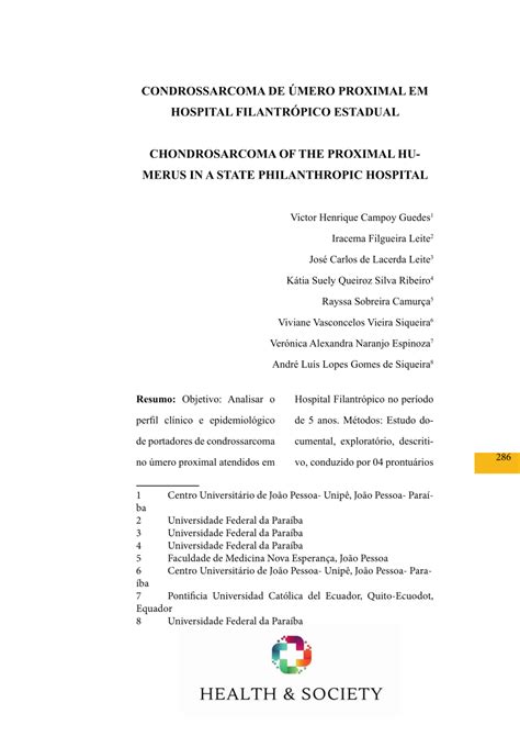 Pdf Chondrosarcoma Of The Proximal Humerus In A State Philanthropic Hospital