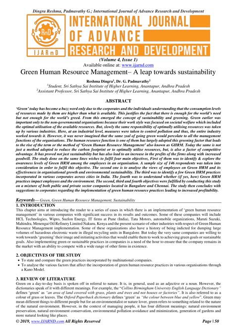 Pdf Green Human Resource Management A Leap Towards Sustainability