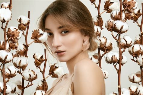 Premium Photo Sensual Portrait Of Glamor Woman Model Among Cotton Twigs