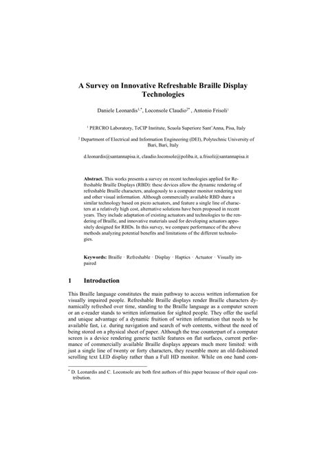 pdf a survey on innovative refreshable braille display technologies