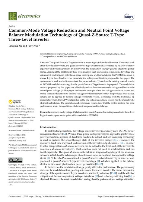 PDF Common Mode Voltage Reduction And Neutral Point Voltage Balance Modulation Technology Of