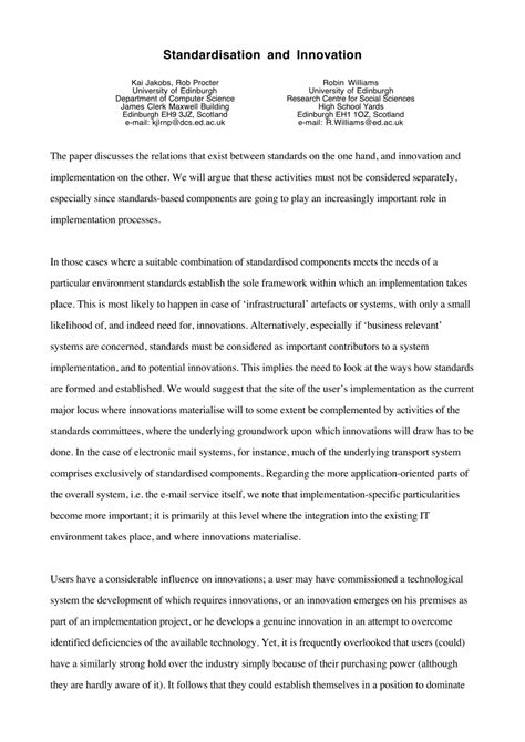Pdf Standardisation And Innovation