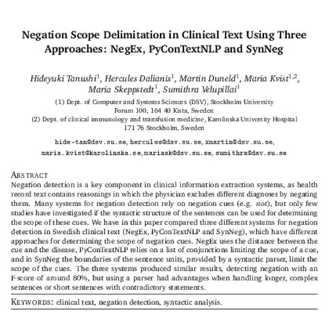 Negation Scope Delimitation In Clinical Text Using Three Approaches Negex Pycontextnlp And