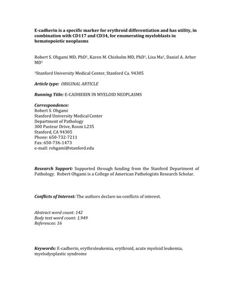 Pdf E Cadherin Is A Specific Marker For Erythroid Differentiation And Has Utility In