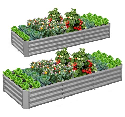 2 Packs Galvanized Raised Garden Bed Large Metal Elevated Planter Box Kit For Outdoor Vegetable