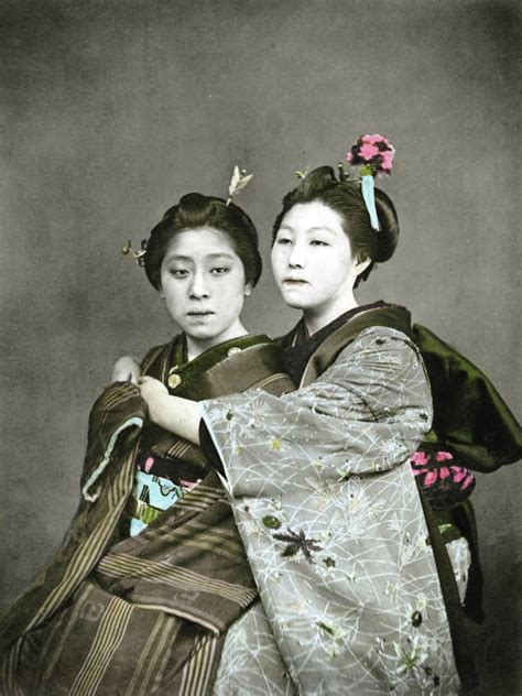 Two Geisha Girls C1880 Hand Coloured Albumen Photo