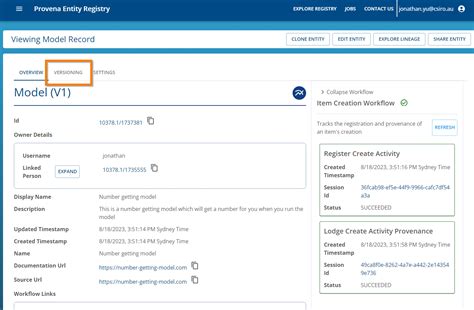 How To Create Versions Registry Provena