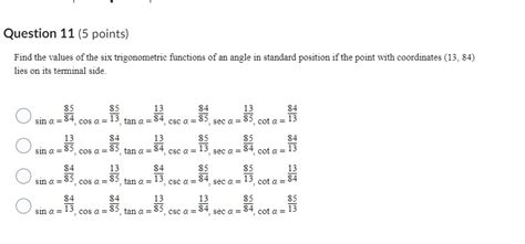 Solved Question 11 5 ﻿pointsfind The Values Of The Six