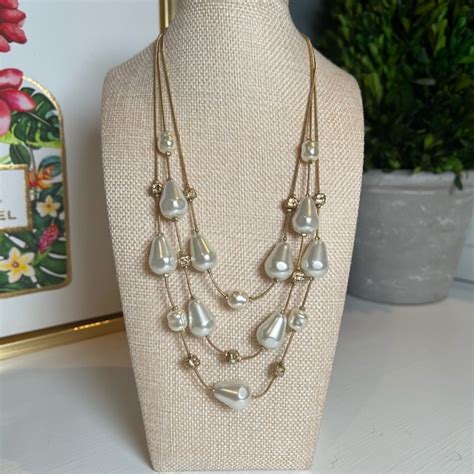 Chicos Jewelry Chicos Gold Layered Necklace Teardrop Pearl Beads