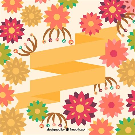 Kleurrijke Bloemen Kaart Met Lint Gratis Vector