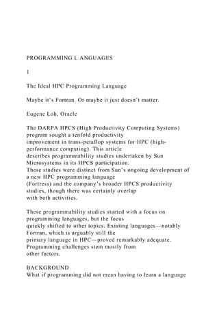 PROGRAMMING L ANGUAGES1The Ideal HPC Programming Langu Docx