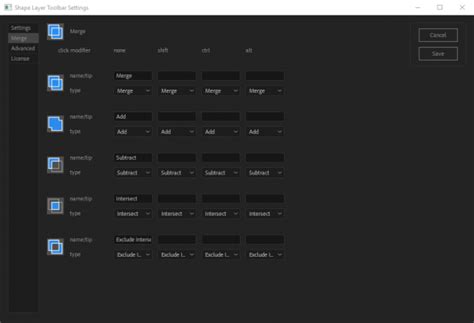 shape layer toolbar