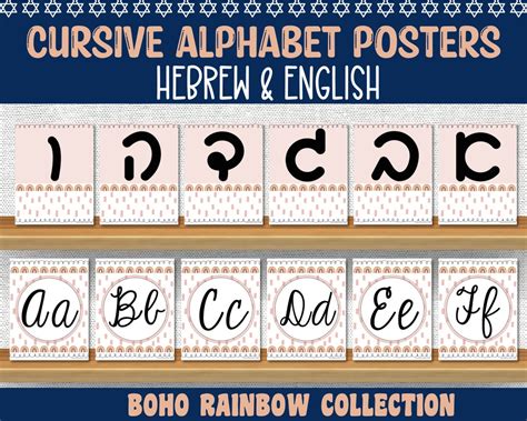 Cursive Hebrew Alphabet Posters Jewish Classroom Hebrew School