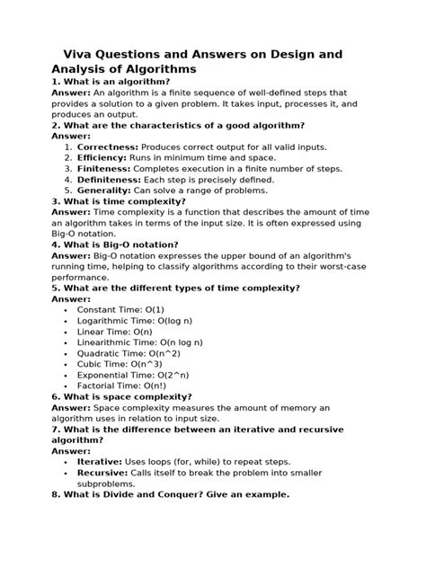 Viva Questions And Answers On Design And Analysis Of Algorithms Pdf Time Complexity