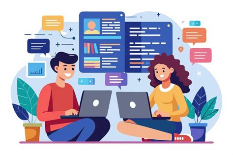 Two Colleagues Collaborate On Coding Tasks Using Laptops Surrounded By