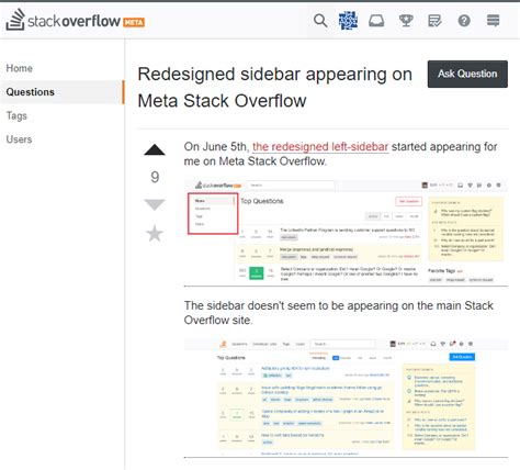 redesigned sidebar appearing on meta stack overflow