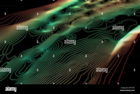 Vivid Contour Lines In A Digital Geographic Map Illustrate Terrain Features And Elevation