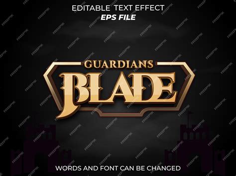 가디언 블레이드 텍스트 효과 중세 판타지 및 Rpg 게임용 편집 가능한 타이포그래피 프리미엄 벡터