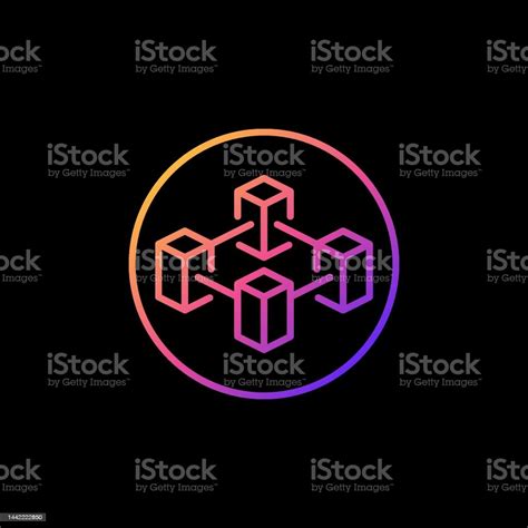 Blockchain With 4 Blocks In Circle Line Colored Icon Blockchain Vector Linear Round Symbol Stock