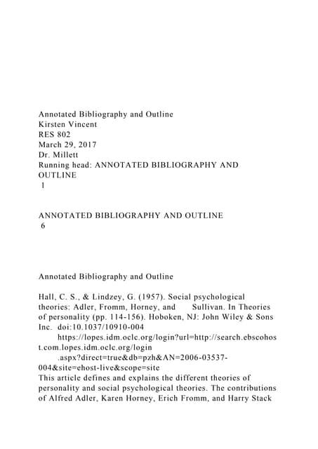 Annotated Bibliography And Outlinekirsten Vincentres Docx Mental