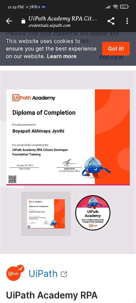 Boyapati Abhinaya Jyothi On Linkedin Ui Path Academy Diploma Of