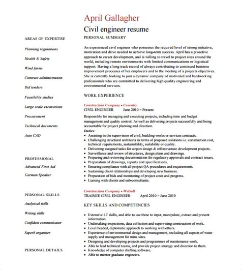 Free 14 Sample Civil Engineer Resume Templates In Pdf Word Psd