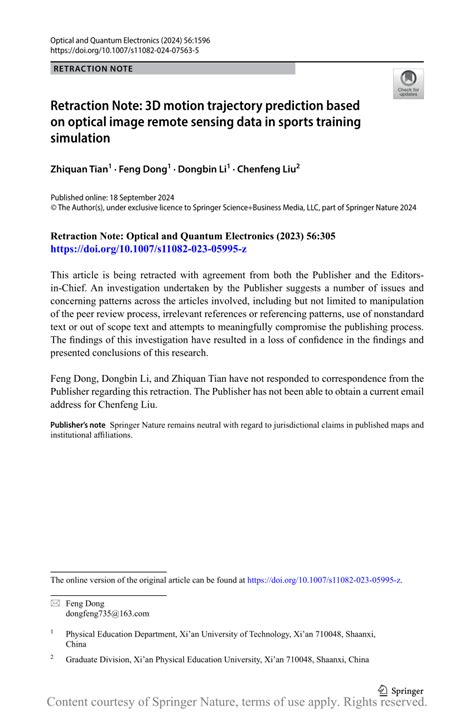 Retraction Note 3d Motion Trajectory Prediction Based On Optical Image Remote Sensing Data In