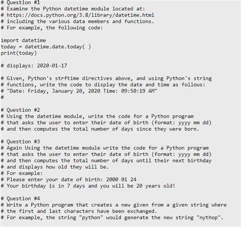 Solved Question Examine The Python Datetime Module Chegg