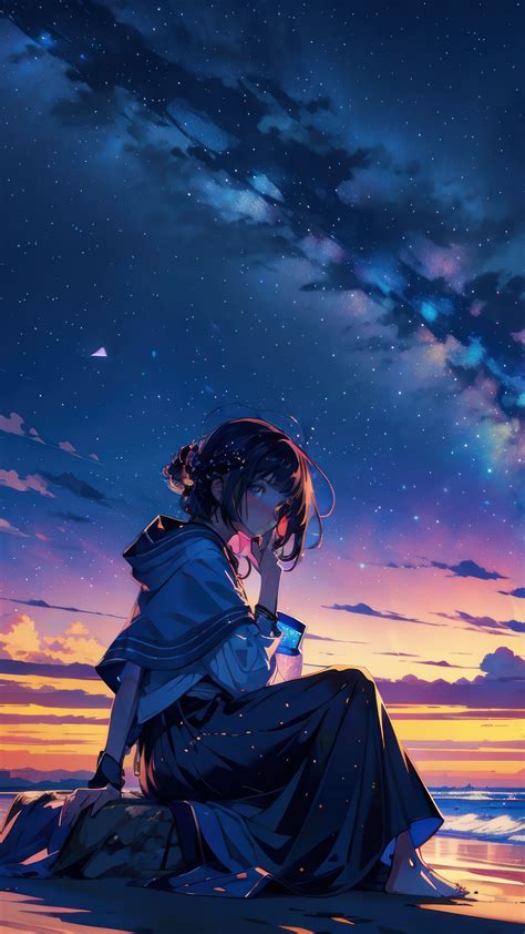 🔥 Download Anime Girl Beach Sunset Art Cloud Sky 4k Wallpaper Iphone Hd