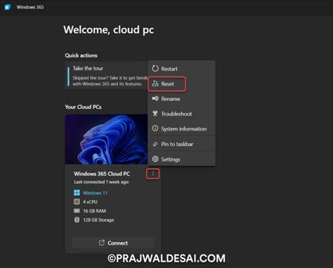 Enable Cloud PC Reset Option For Windows End Users