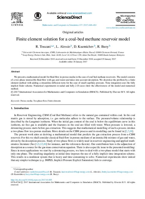Pdf Finite Element Solution For A Coal Bed Methane Reservoir Model